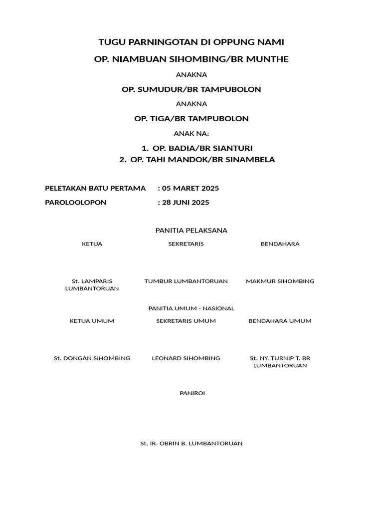 Tugu Parningotan Di Oppung Nami | PDF