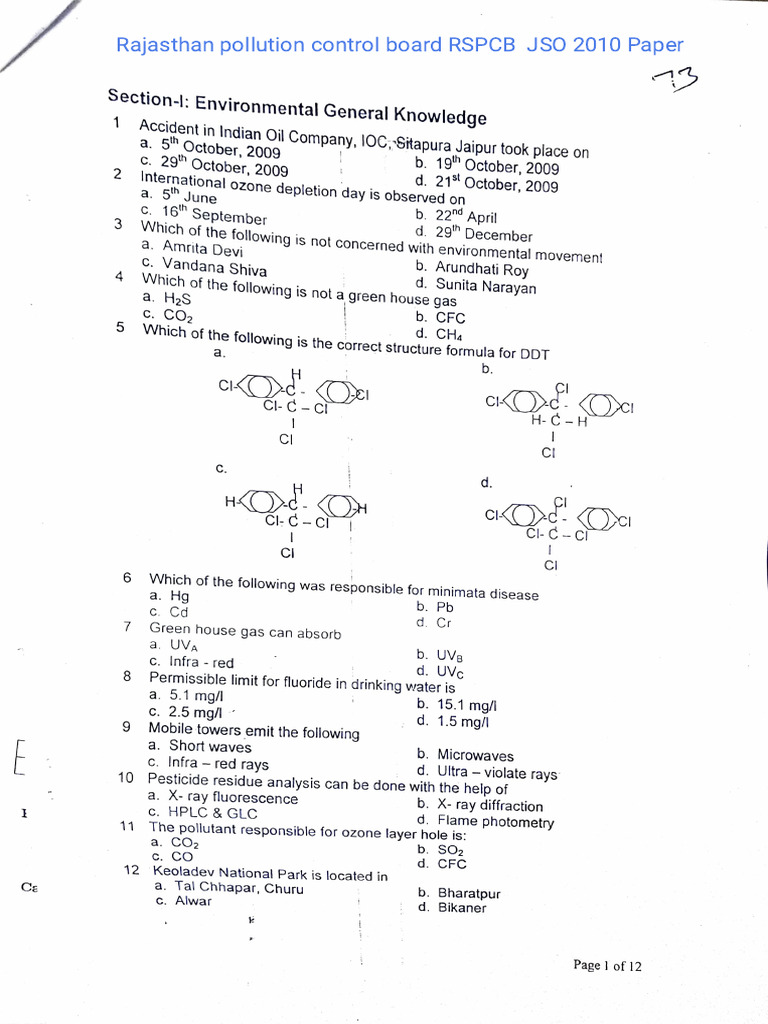 Rajasthan Pollution Control Board RSPCB JSO 2010 Paper | PDF | Sewage Treatment | Waste