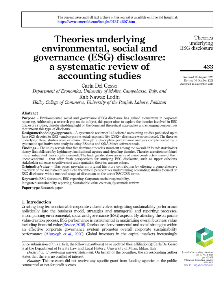 Theories of ESG Disclosure Analysis | PDF | Corporate Social ...
