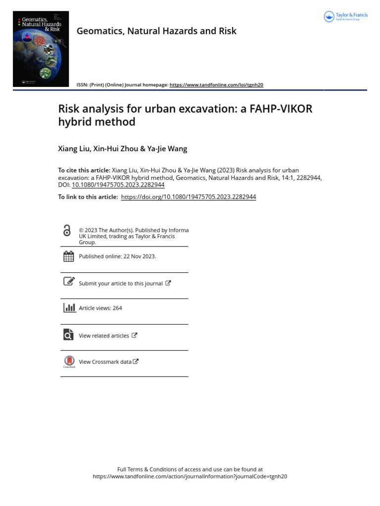 Risk Analysis For Urban Excavation A FAHP-VIKOR Hybrid Method | PDF | Risk | Risk Assessment