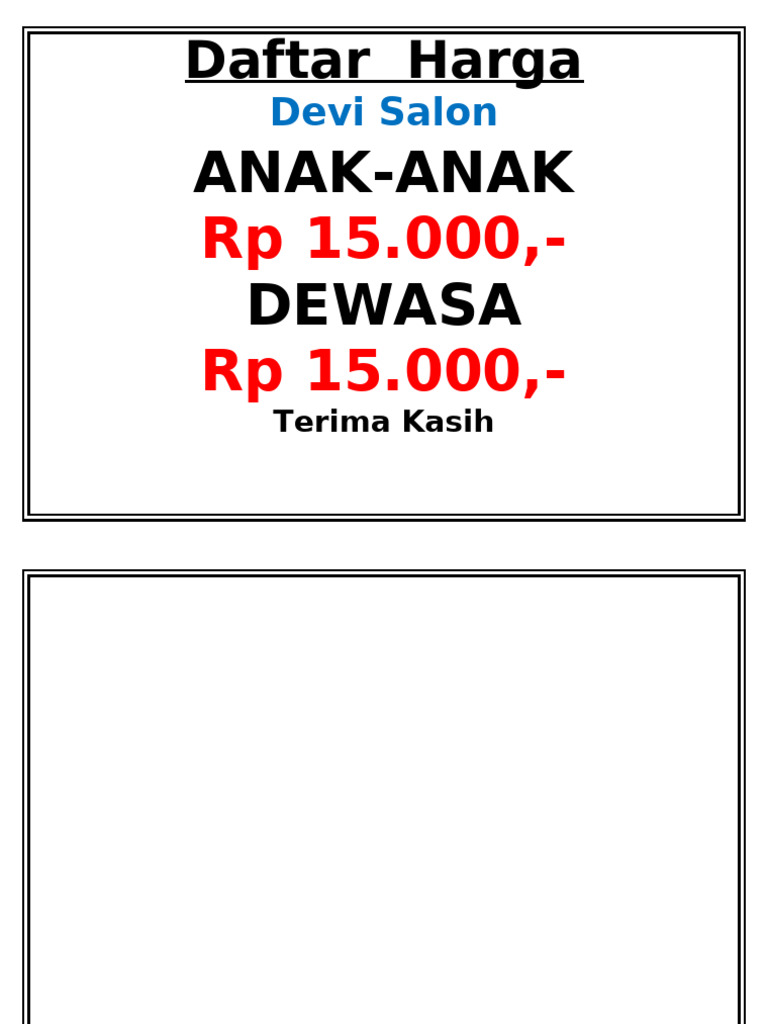 Daftar Harga Salon Pangkas Rambut | PDF