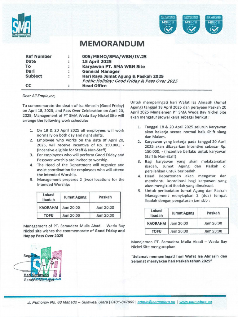 005_Memorandum_Good Friday & Pass Over 2025 | PDF