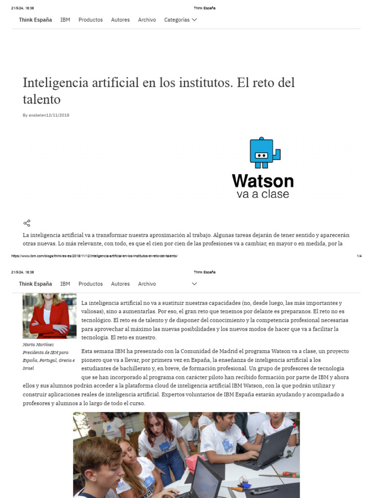 16 Ibm Watson Va A Clase | PDF | Inteligencia artificial | Inteligencia (IA) y semántica