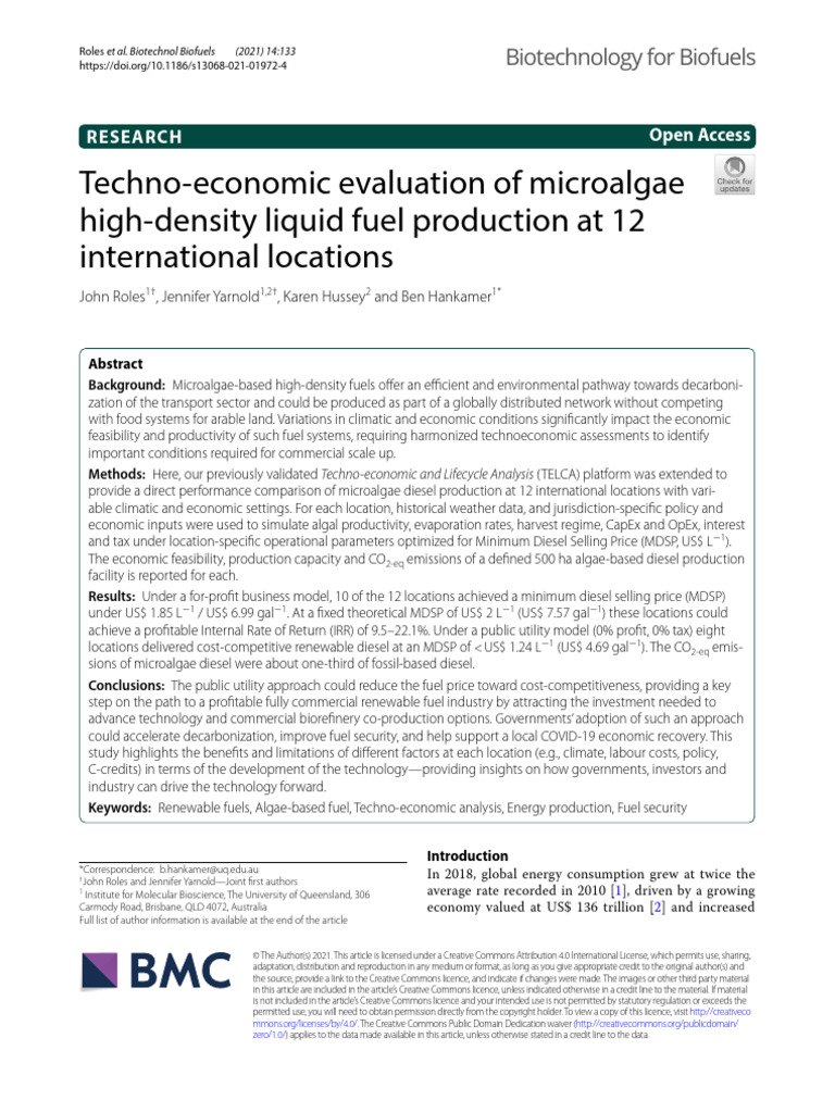 Techno-Economic Evaluation of Microalgae | PDF | Thermal Conduction | Heat