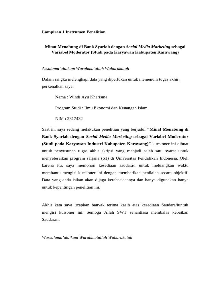 Instrumen Penelitian Windi Ayu Kharisma | PDF