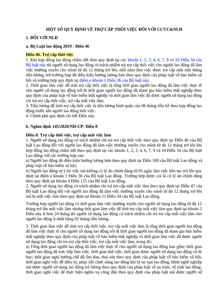 MỘT SỐ QUY ĐỊNH VỀ TRỢ CẤP THÔI VIỆC ĐỐI VỚI CCVC | PDF
