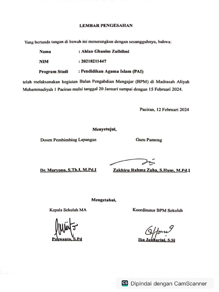 Lembar Pengesahan PPL | PDF