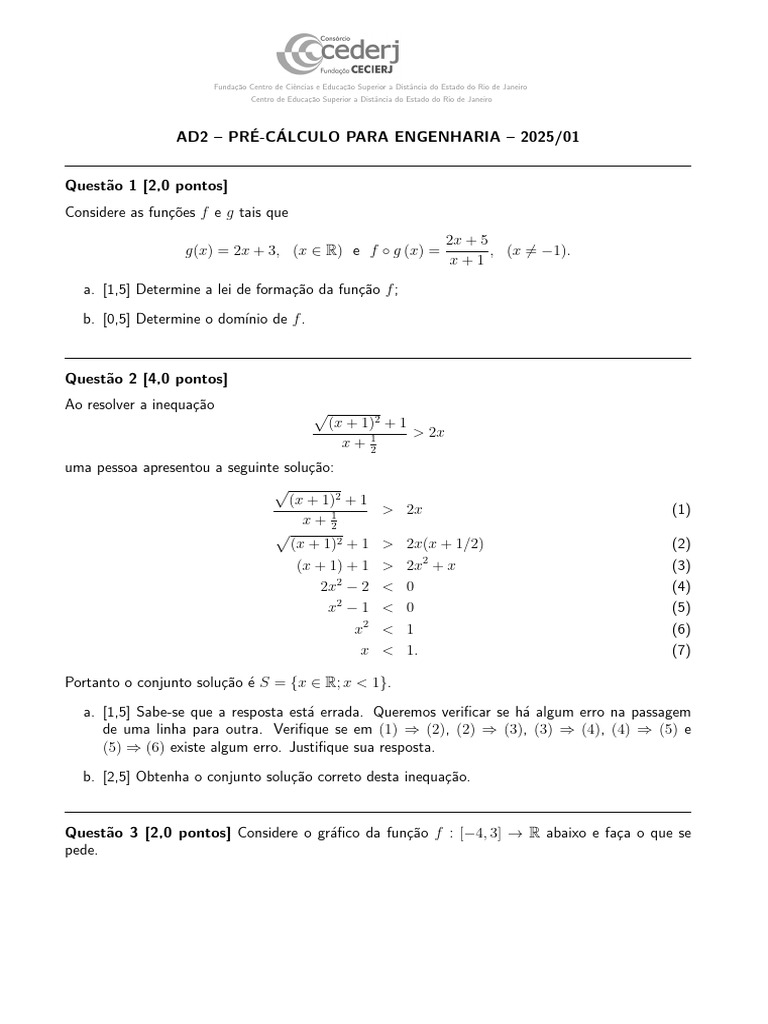 AD2 - PreCalculoEng - 2025 - 1 - Aluno | PDF