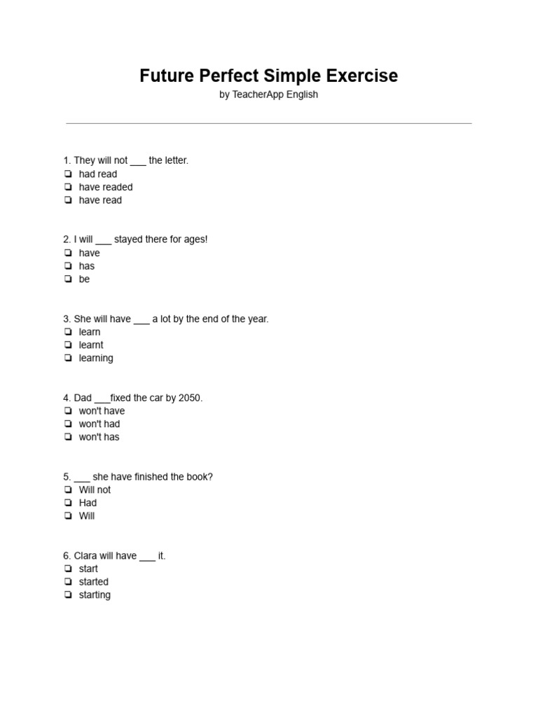 Future Perfect Simple1 | PDF