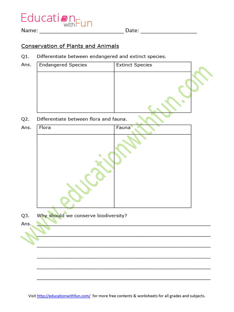 Conservation of Plants and Animals Worksheet 9 | PDF | Conservation ...