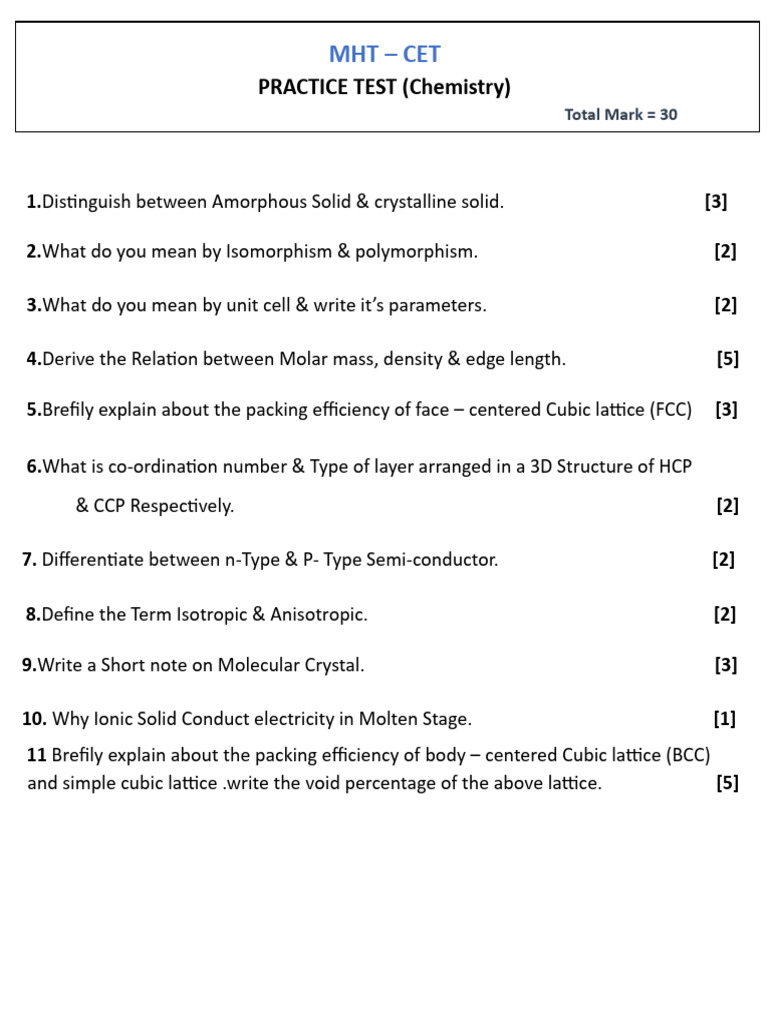 MHT CET Chemistry Practice Test | PDF