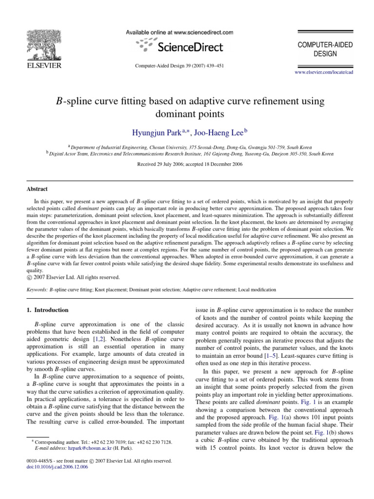 Park和Lee - 2007 - -spline curve fitting based on adaptive curve ...