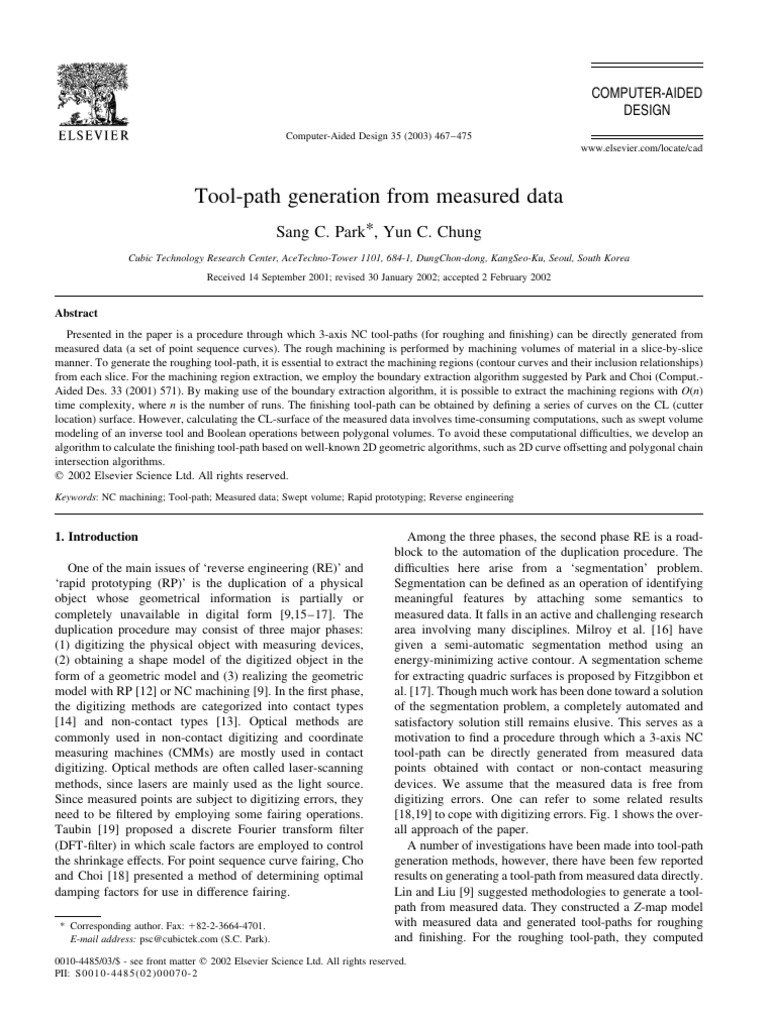 Park和Chung - 2003 - Tool-path generation from measured data | PDF | Image Segmentation ...