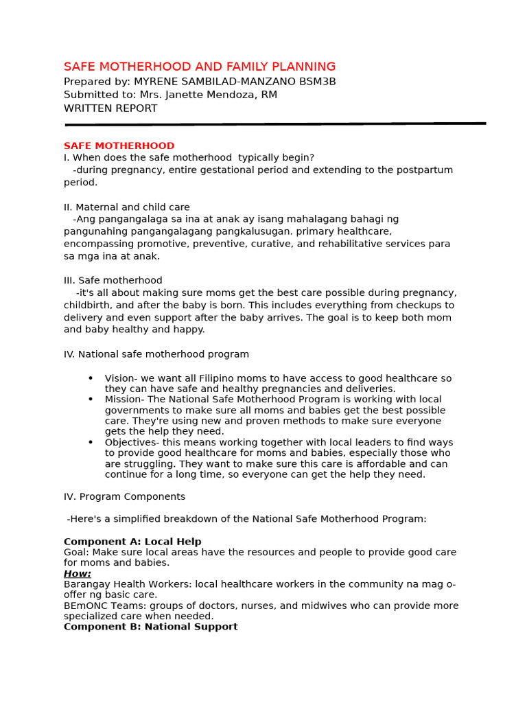 Safe Motherhood and Family Planning | PDF | Birth Control | Family Planning