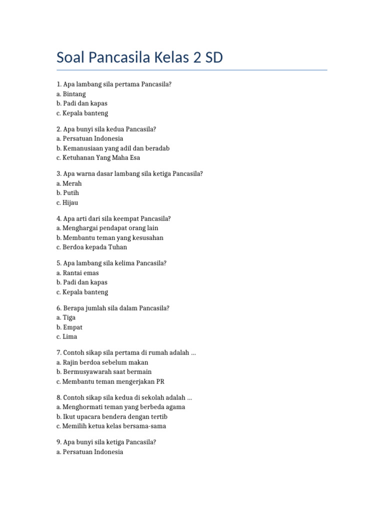 Soal Pancasila Kelas 2 SD | PDF