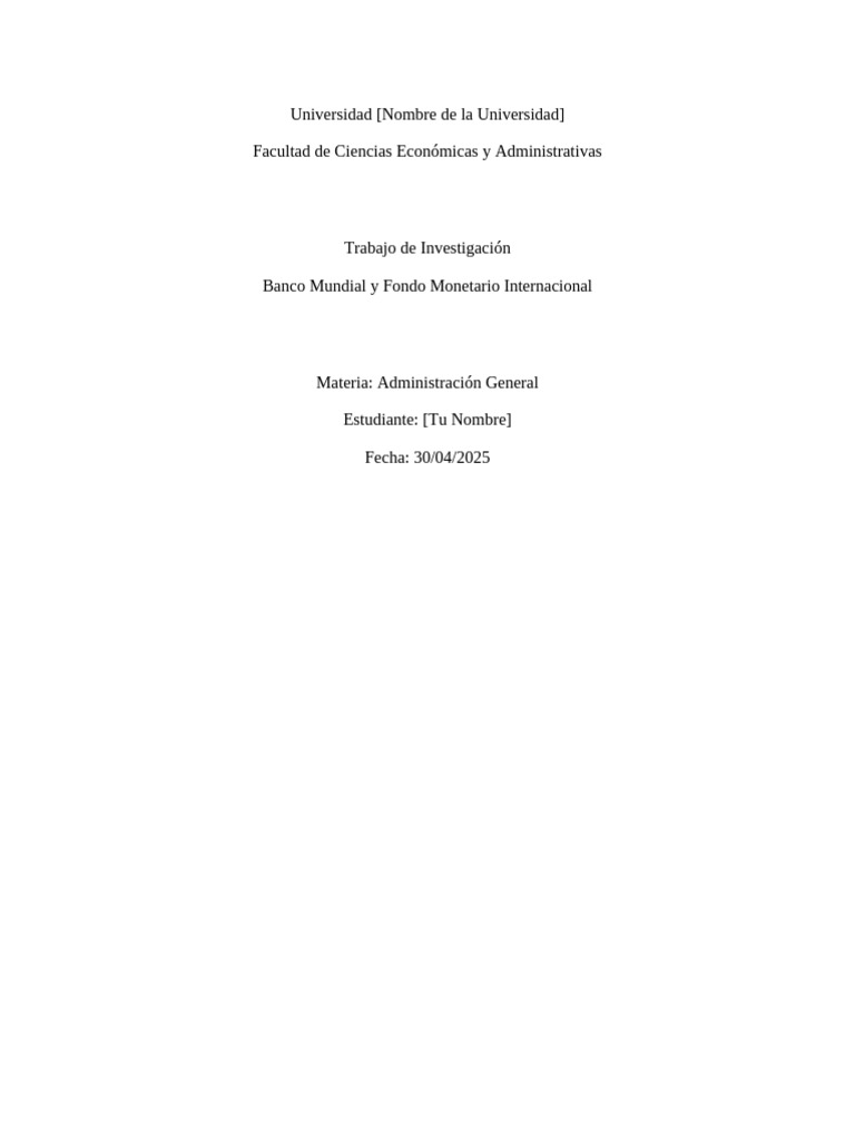 Investigación BM y FMI | PDF | Banco Mundial | Fondo Monetario Internacional