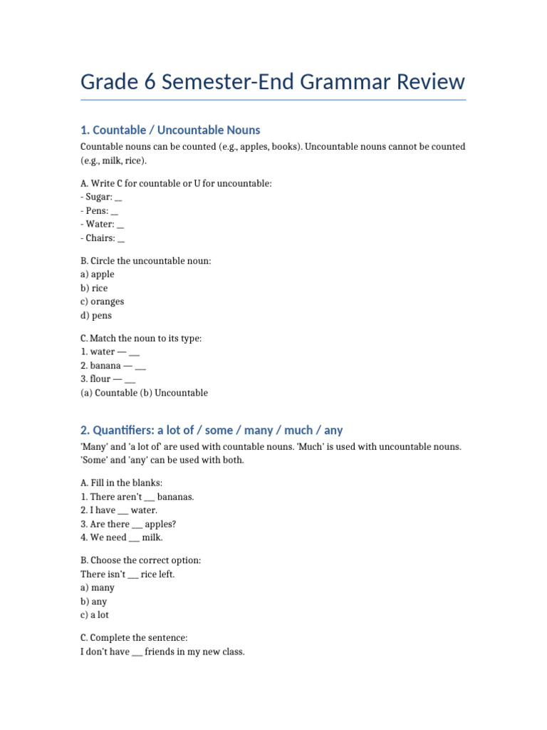 Grade6 Grammar Review Updated | PDF | Noun | Syntax