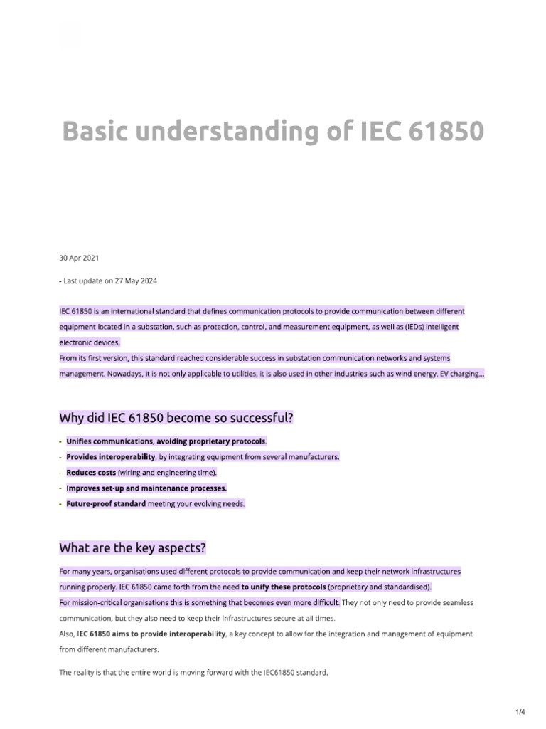 Basic Understanding of IEC 61850 | PDF