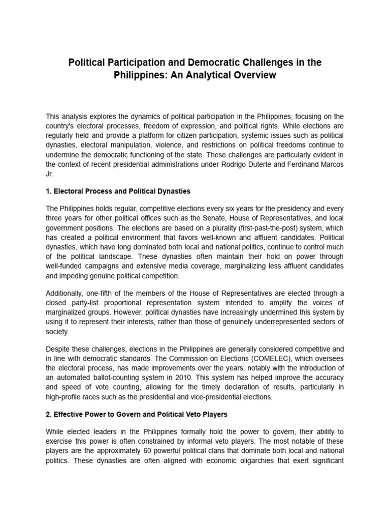 Philippines Political Participation Challenges | PDF | Freedom Of The ...