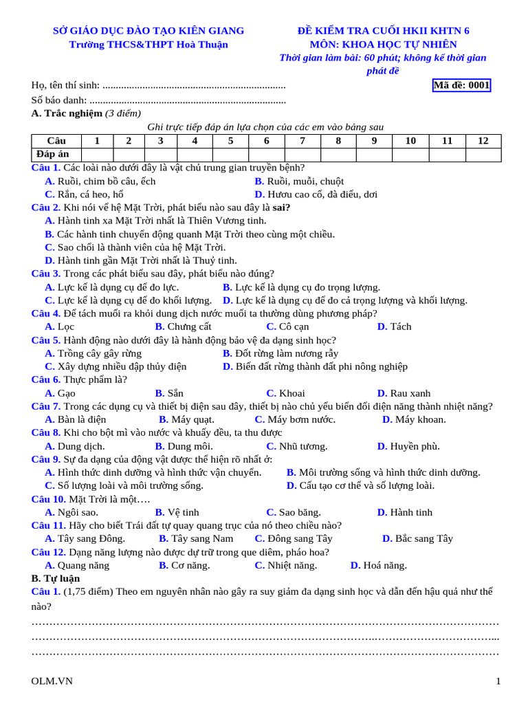 Fde Kiem Tra Cuoi Hkii KHTN 6 3467901876 0001 | PDF