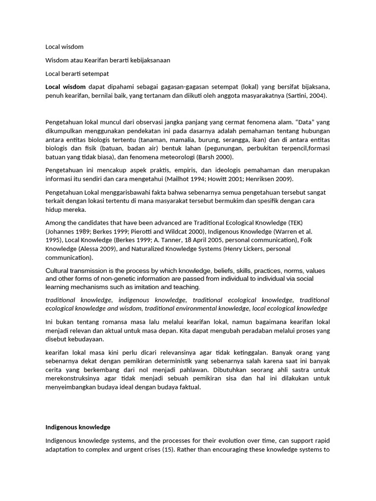 Kearifan Lokal TEK Indigenous Science | PDF | Ecological Restoration ...