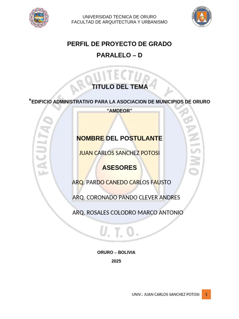 Perfil de Proyecto de Grado Amdor Oruro | PDF | Diseño | Sustentabilidad