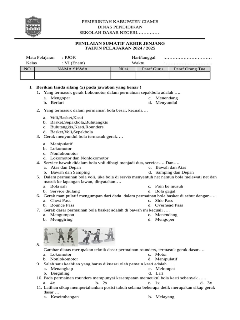 Psaj Pjok Kelas 6 2024-2025 | PDF