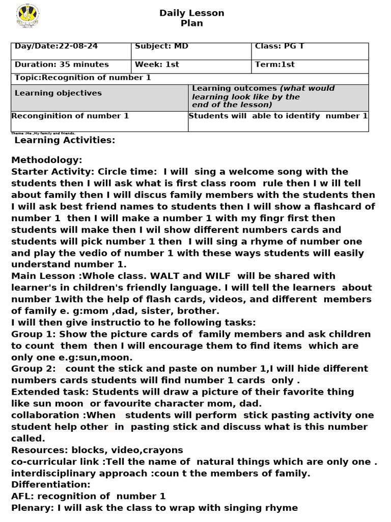 Day/Date:22-08-24 Subject: MD Class: PG T Duration: 35 Minutes Week ...