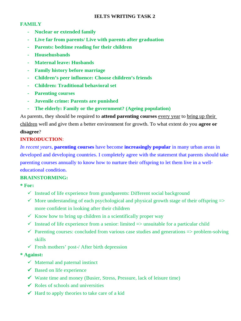 IELTS WRITING TASK 2 Family | PDF | Parenting | Parent