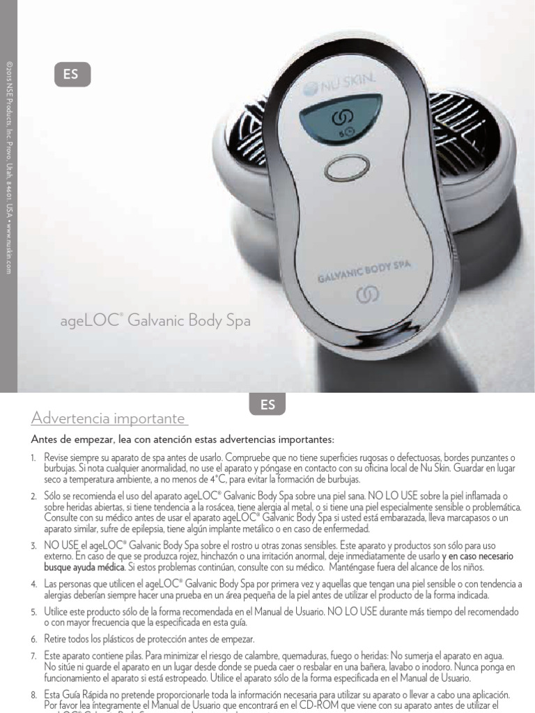 Ageloc Galvanic Body Spa Quick Start Guide Es | PDF