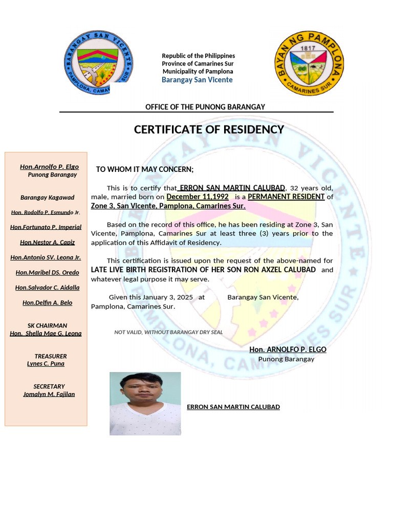 Barangay Residency | PDF