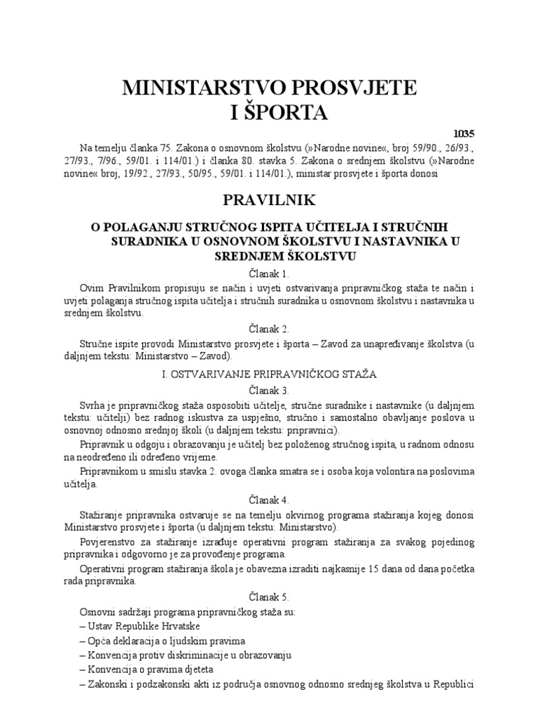 Pravilnik o Polaganju Strucnog Ispita Ucitelja I Nastavnika-1 | PDF