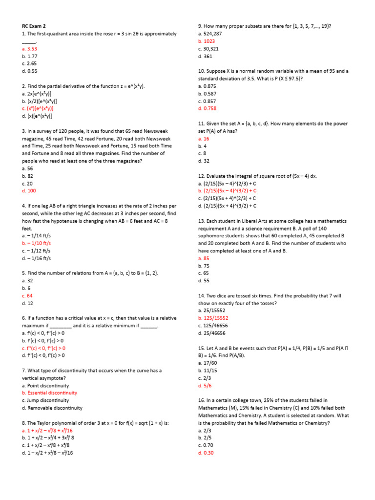 RC Exam 2 and 3 Overview | PDF | Odds | Mathematics