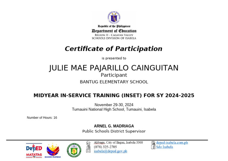 JULIE MAE PAJARILLO CAINGUITAN - Certificate - Final | PDF