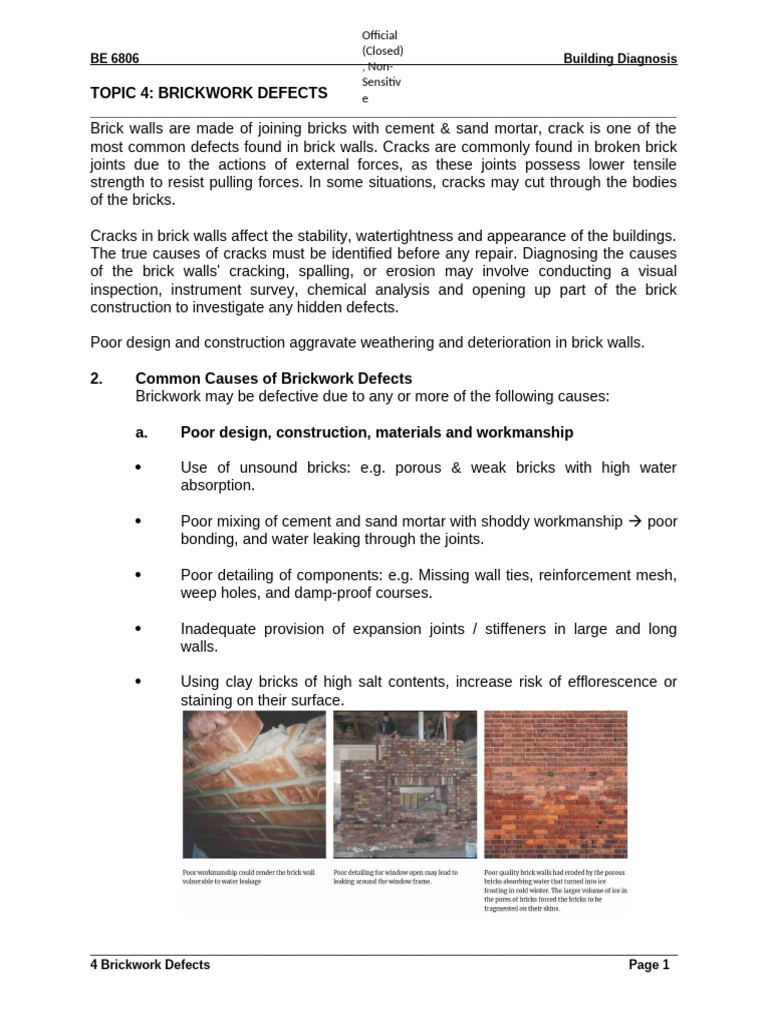 2023 Topic 4 Brickwork Defects | PDF | Brick | Water