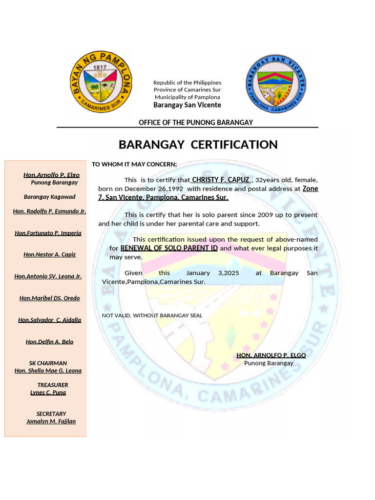 Solo Parent Certification | PDF