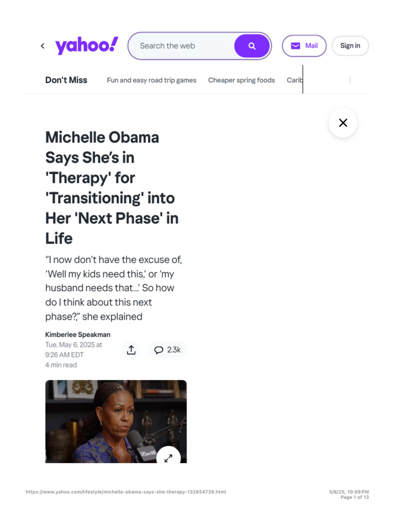 Michelle Obama Says She’s in 'Therapy' for 'Transitioning' into Her ...