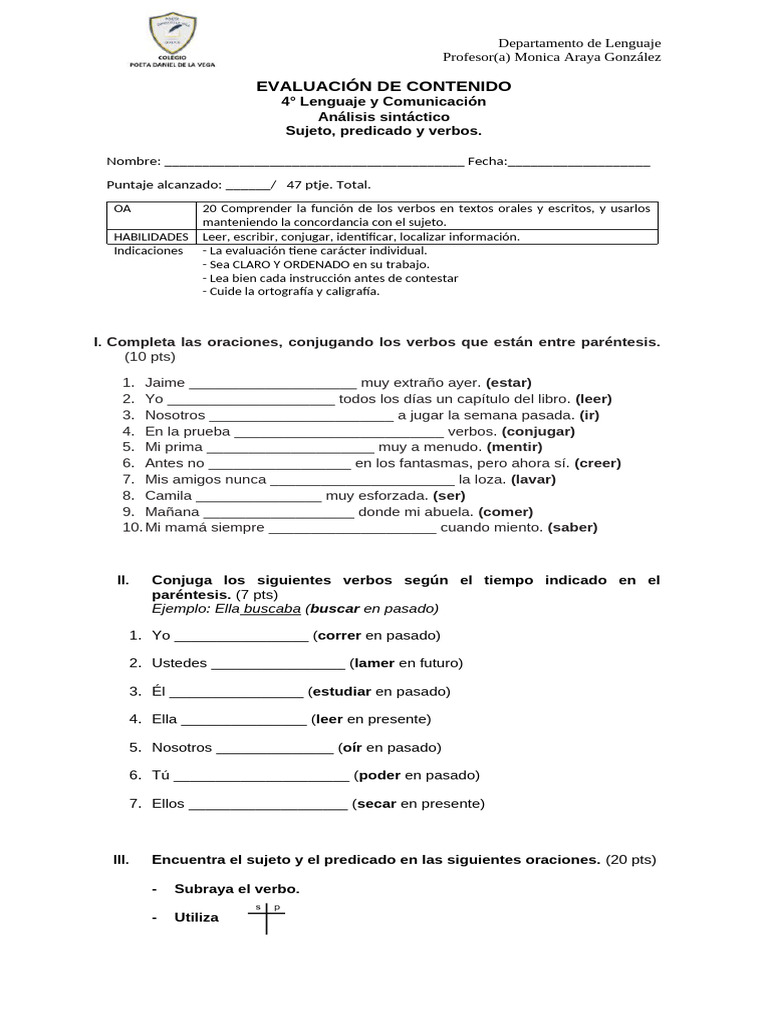 4to Sujeto, Predicado y Verbos | PDF | Verbo | Predicado (Gramática)
