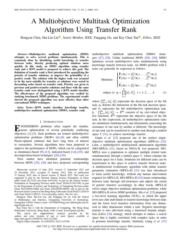 A_Multiobjective_Multitask_Optimization_Algorithm_Using_Transfer_Rank | PDF | Statistical ...