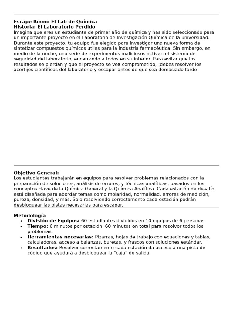 Escape Room - Cartillas | PDF | Concentración | Laboratorios
