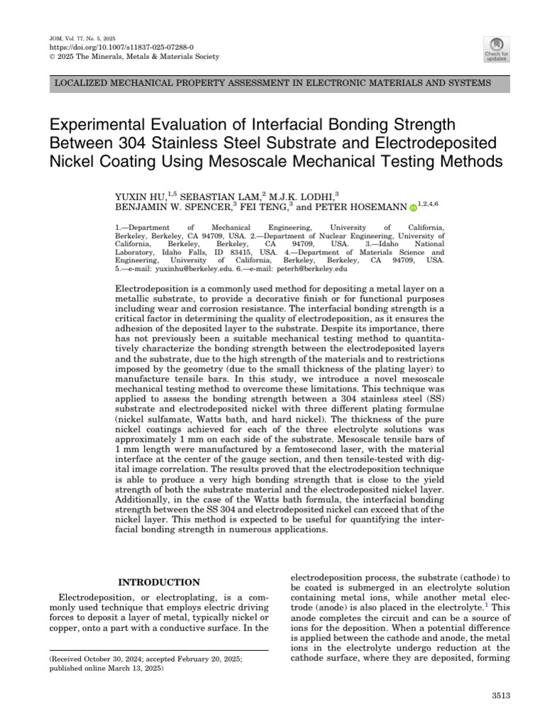 Interfacial Bonding in Electrodeposited Nickel | PDF | Fracture ...