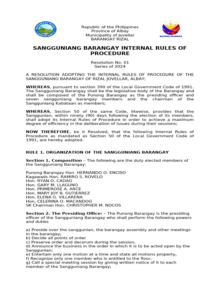 213235230-Sample-Barangay-IRP | PDF | Quorum | Parliamentary Procedure