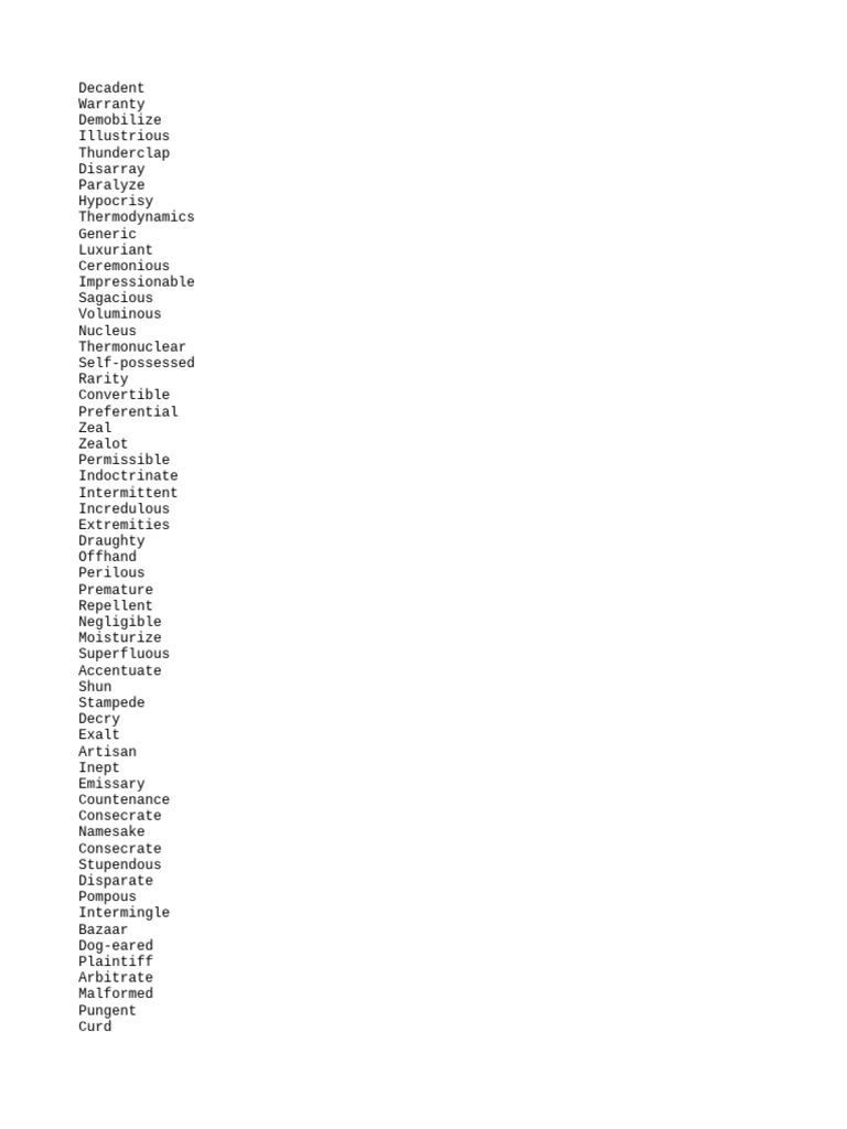 Comprehensive Vocabulary List | PDF