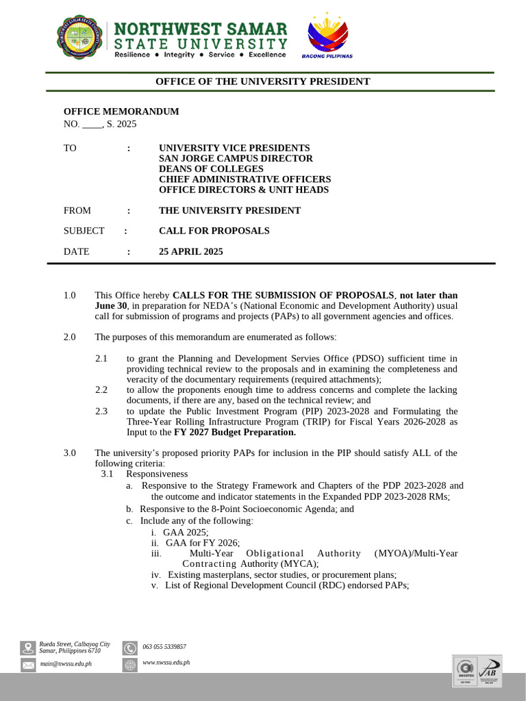 CALL PROPOSALS-oup memo-REVIEWED | PDF | Economies