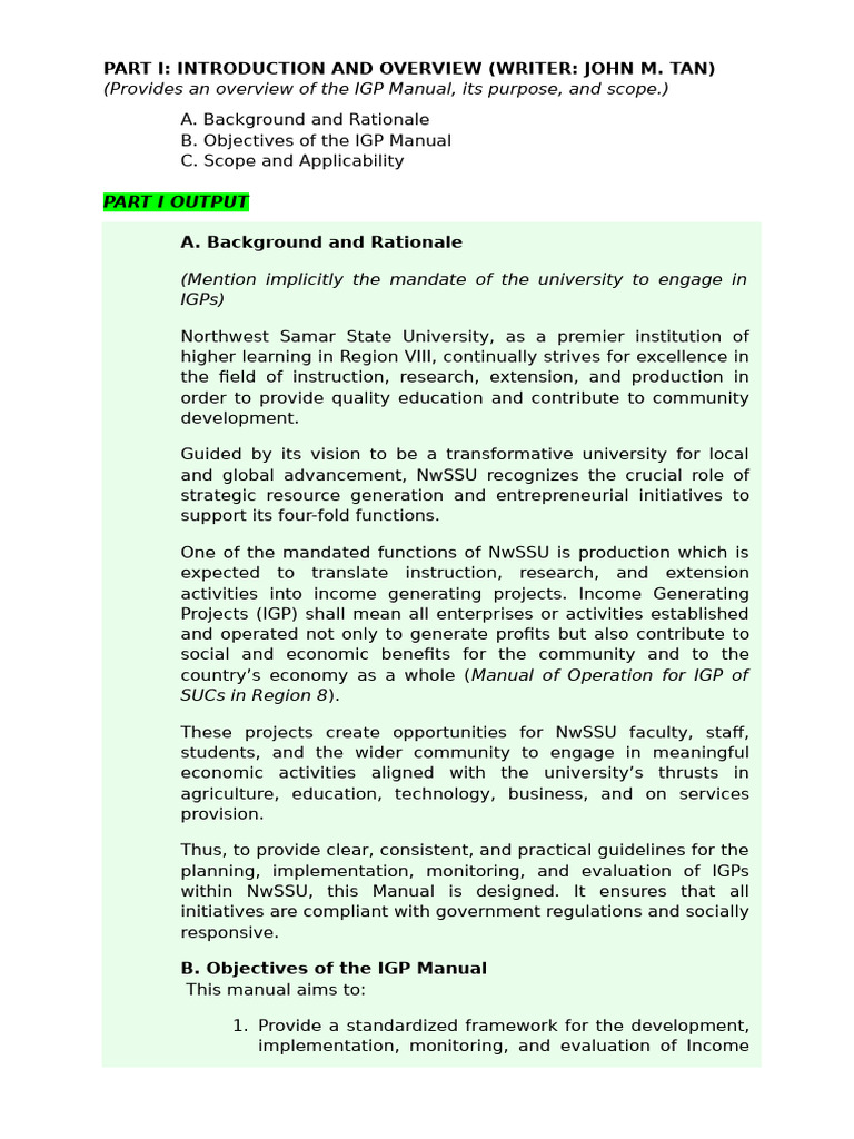 Outline Draft Igp Manual Revision Writeshop - Consolidated | PDF ...