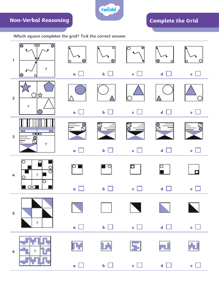 t Pz 142 Non Verbal Reasoning Complete the Grid Ver 1 | PDF