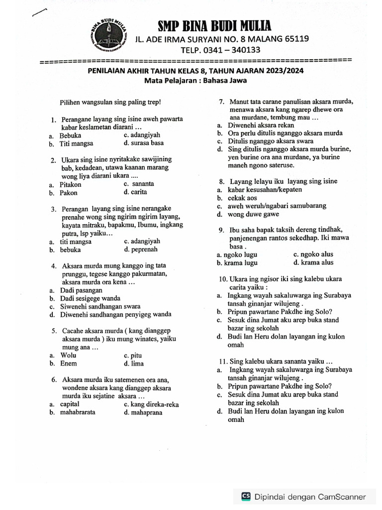 Soal Pat B - Daerah 8 | PDF