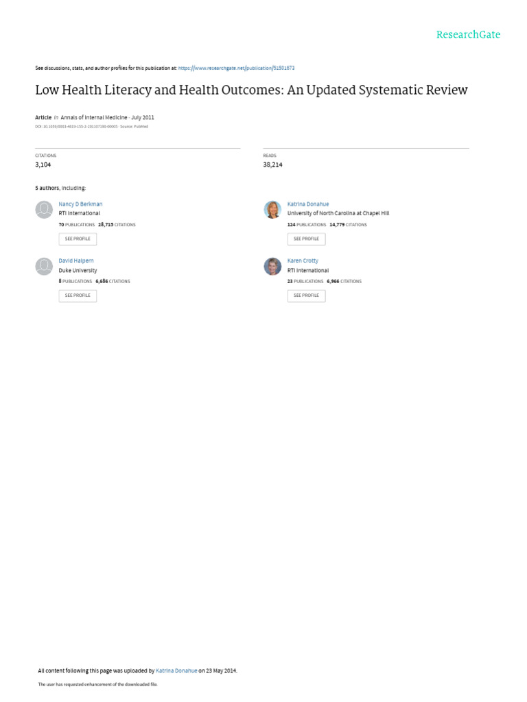 Low Health Literacy and Health Outcomes An Updated | PDF | Literacy ...