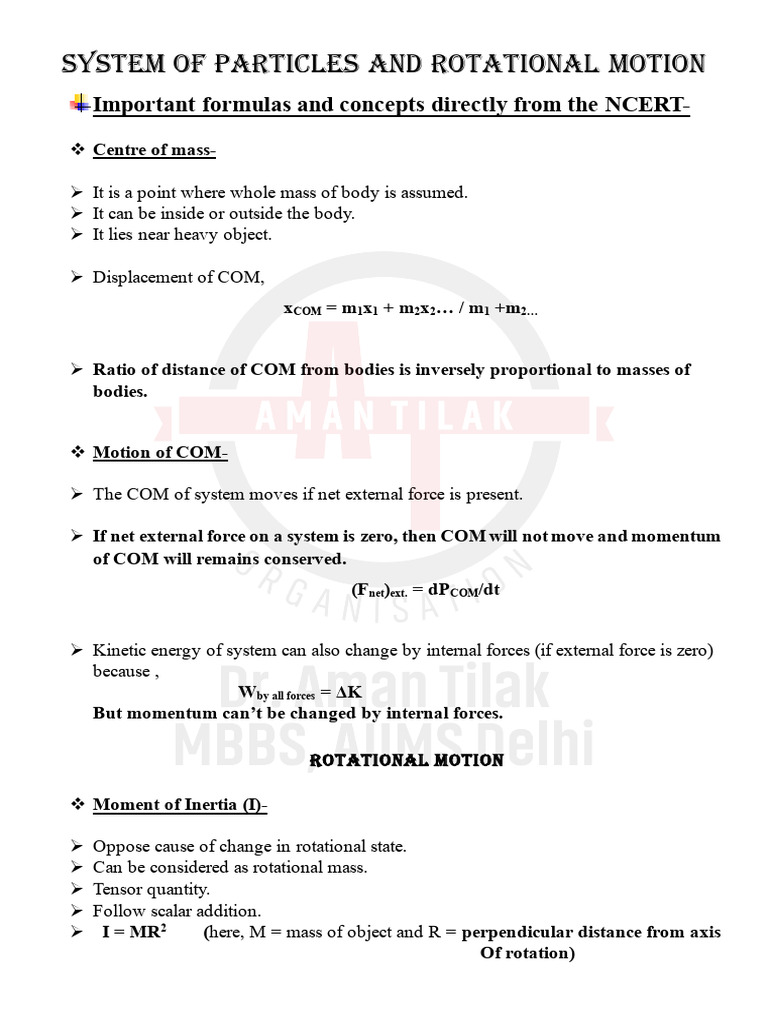 NSE 6. System of particles and rotational motion | PDF | Rotation Around A Fixed Axis | Force