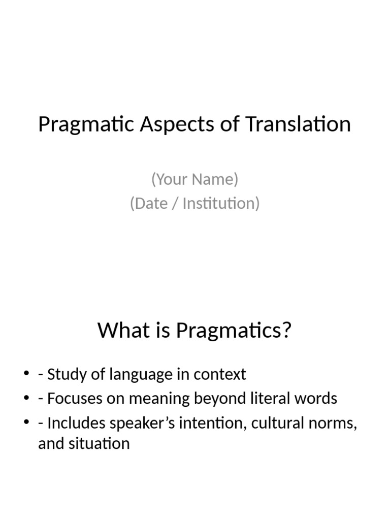 Pragmatic Aspects of Translation | PDF